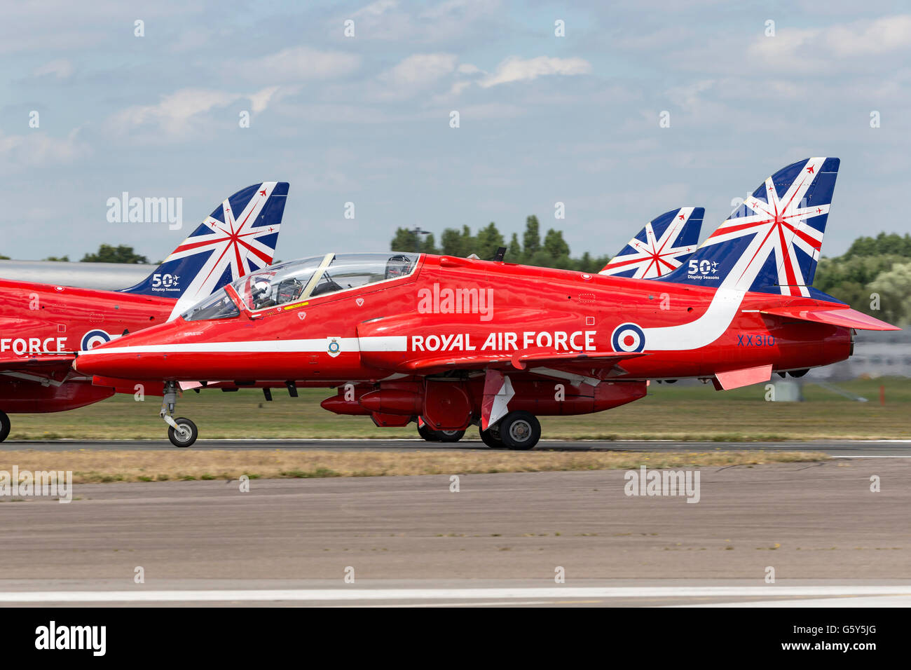 Royal Air Force (RAF) Red Arrows aerobatic display team performing at ...
