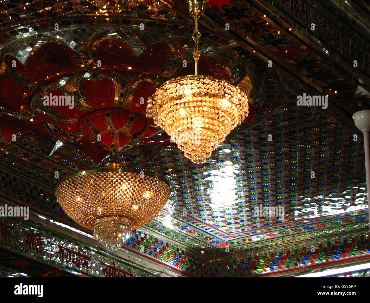 Beautiful Temple Chandeliers and ceiling in India Stock Photo - Alamy