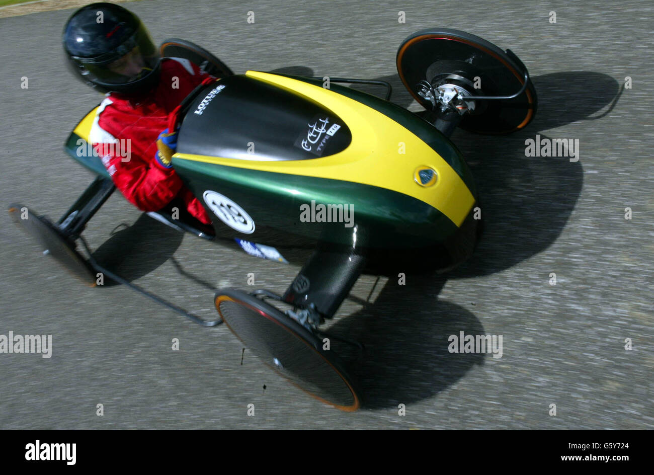 Driver Paul Adams, 22, takes the Lotus cart for a practice run at the ...