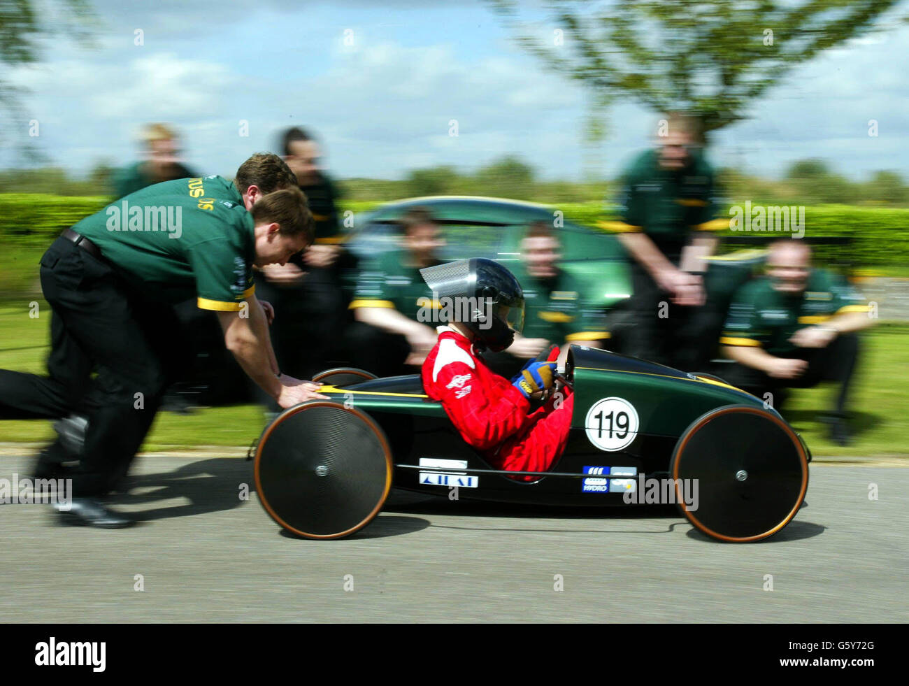 Driver Paul Adams, 22, takes the Lotus cart for a practice run at the ...