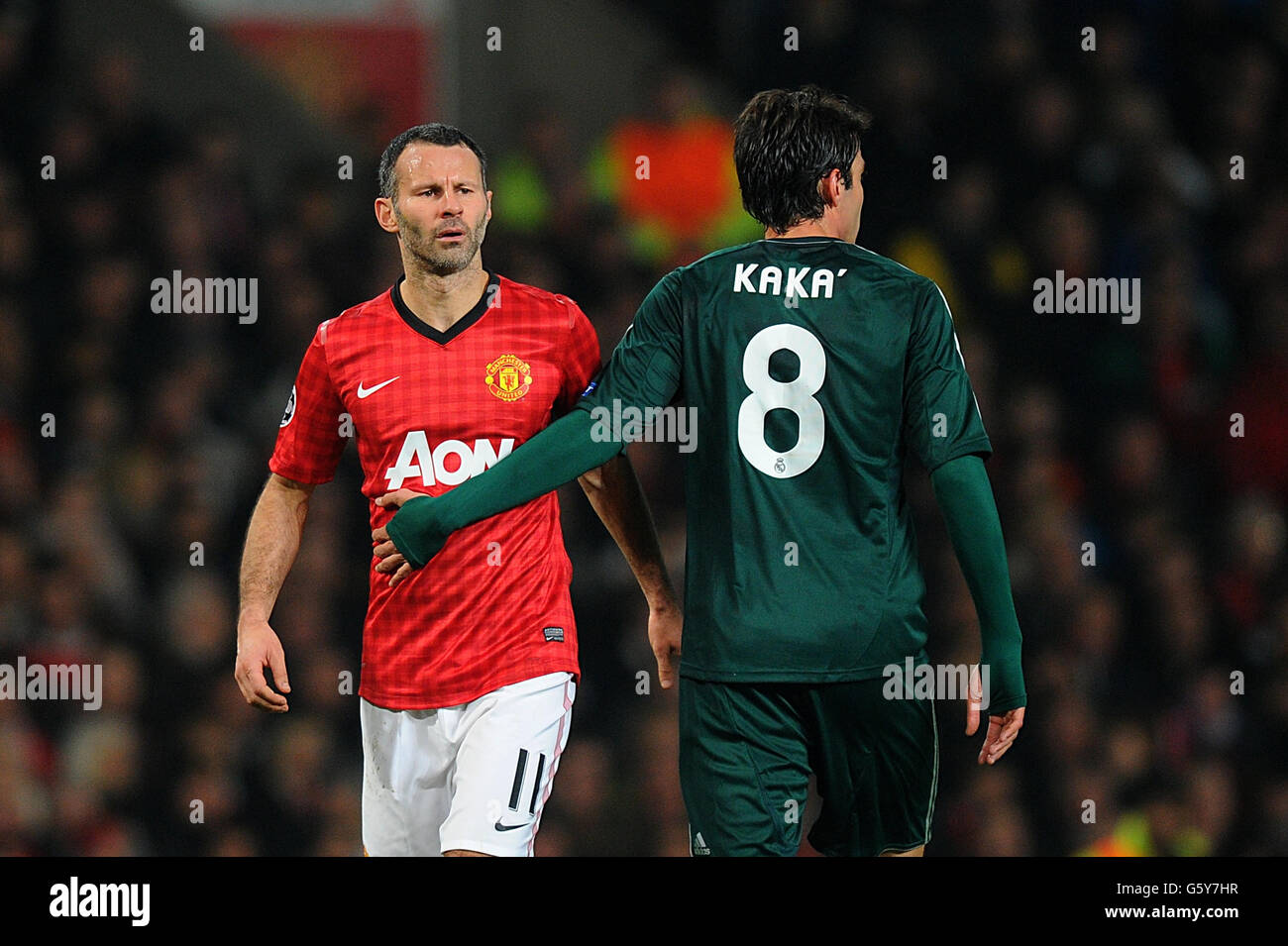 Real madrids ricardo kaka right and manchester uniteds ryan giggs hi ...