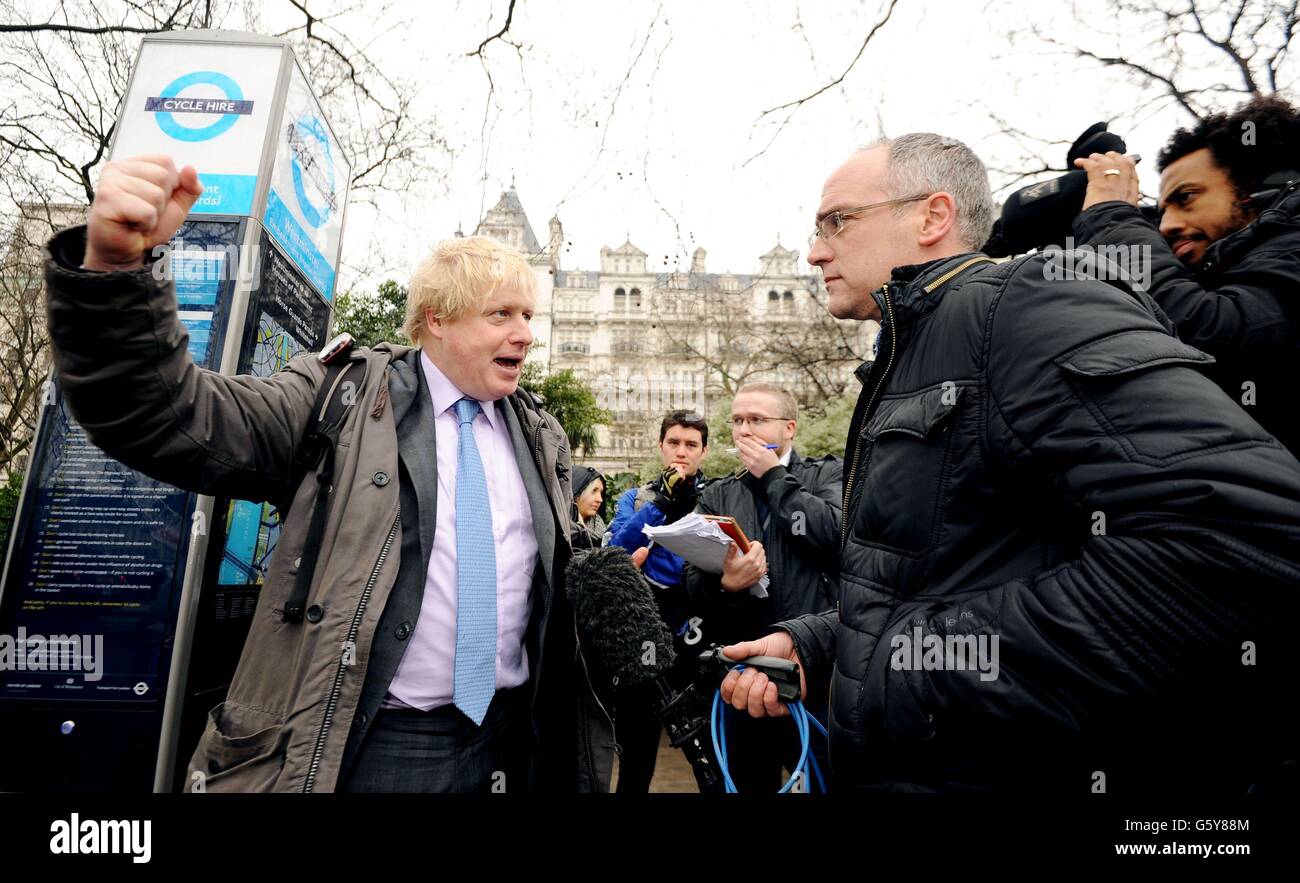 Mayor of London Boris Johnson (left) is interviewed during a press ...