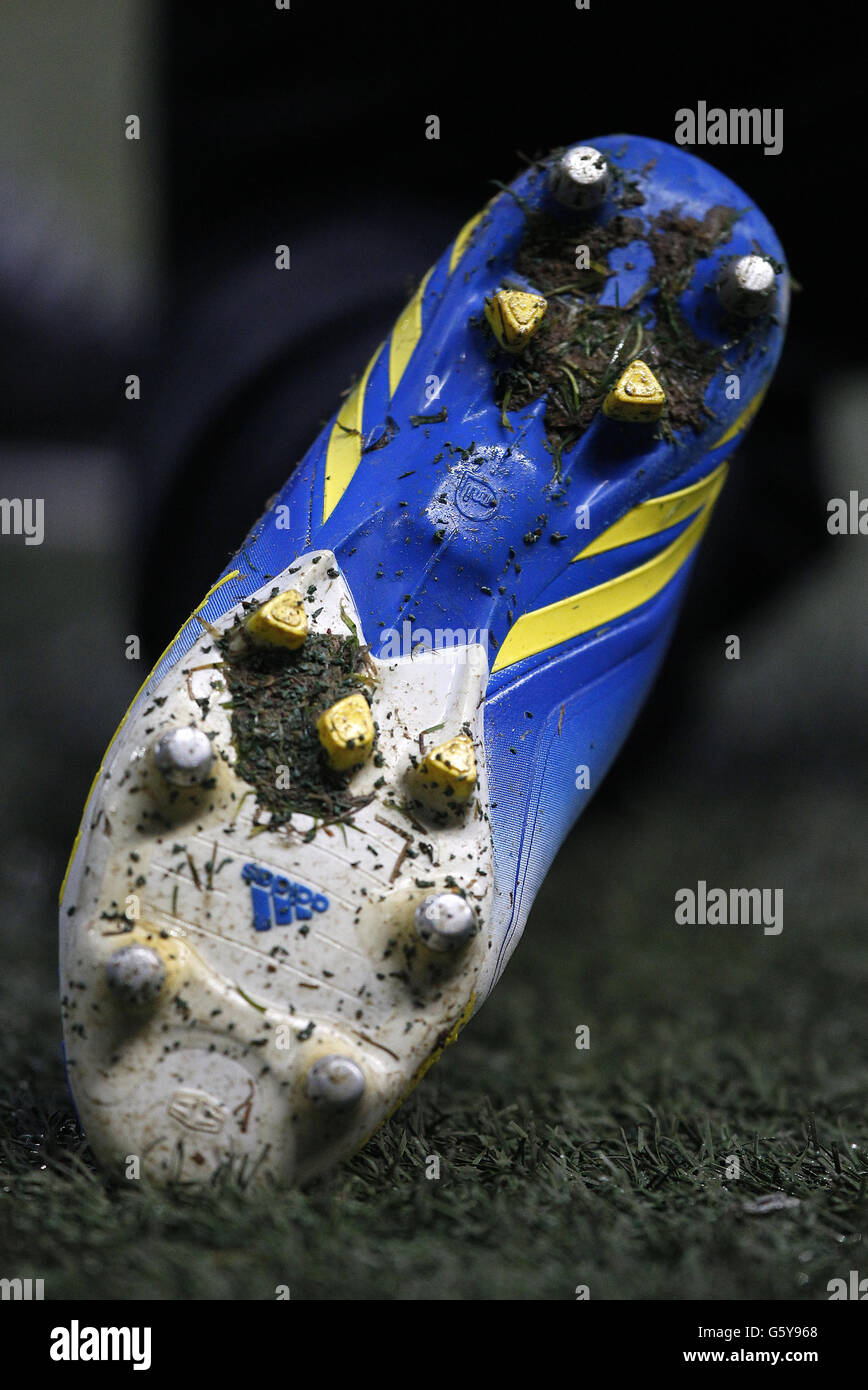 A view of the underside of a adidas football boot hi-res stock ...