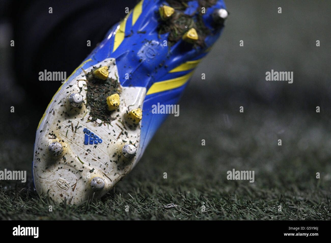 A view of the underside of a adidas football boot hi-res stock ...
