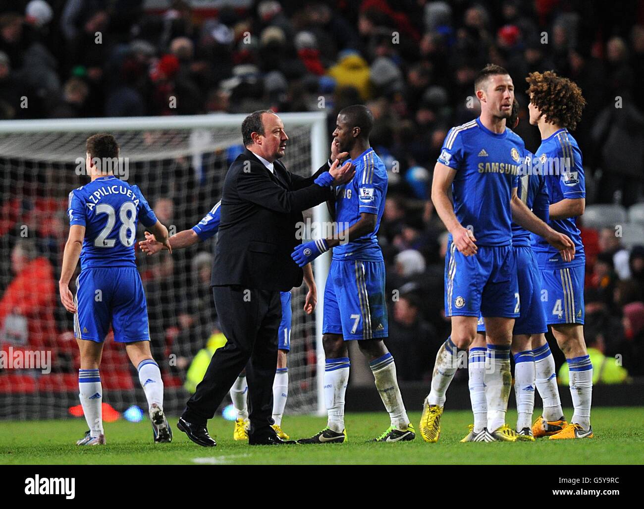 Chelsea interim manager rafael benitez (left) congratulates his players ...