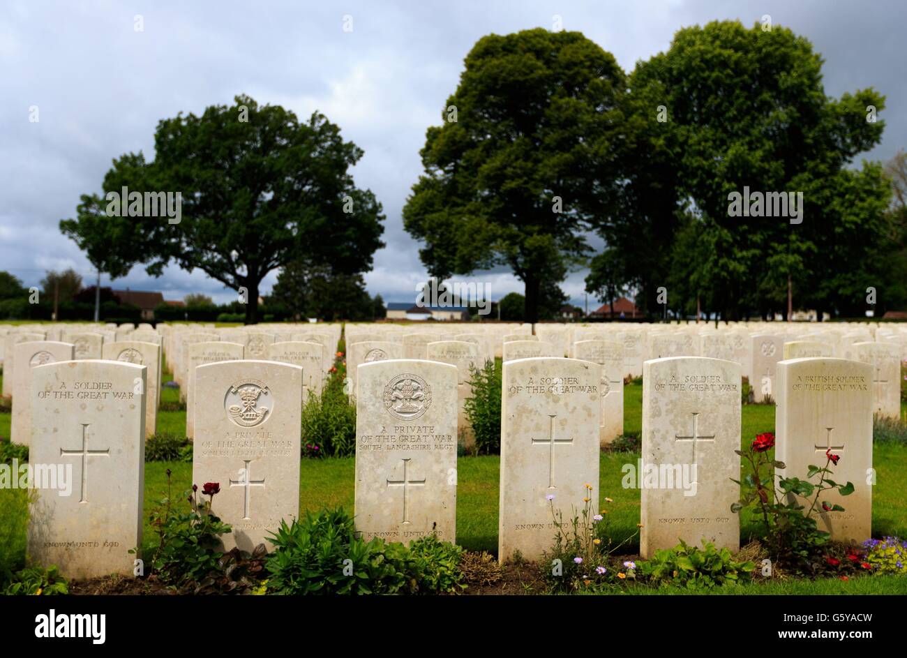 Gravestones commemorating solider's buried in Delville Wood cemetery ...