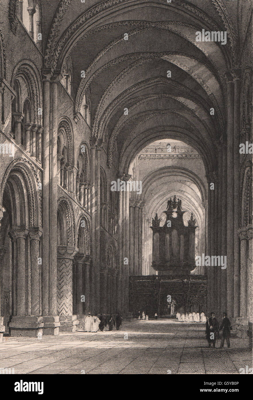 COUNTY DURHAM: Durham Cathedral, from the nave. ALLOM, antique print ...