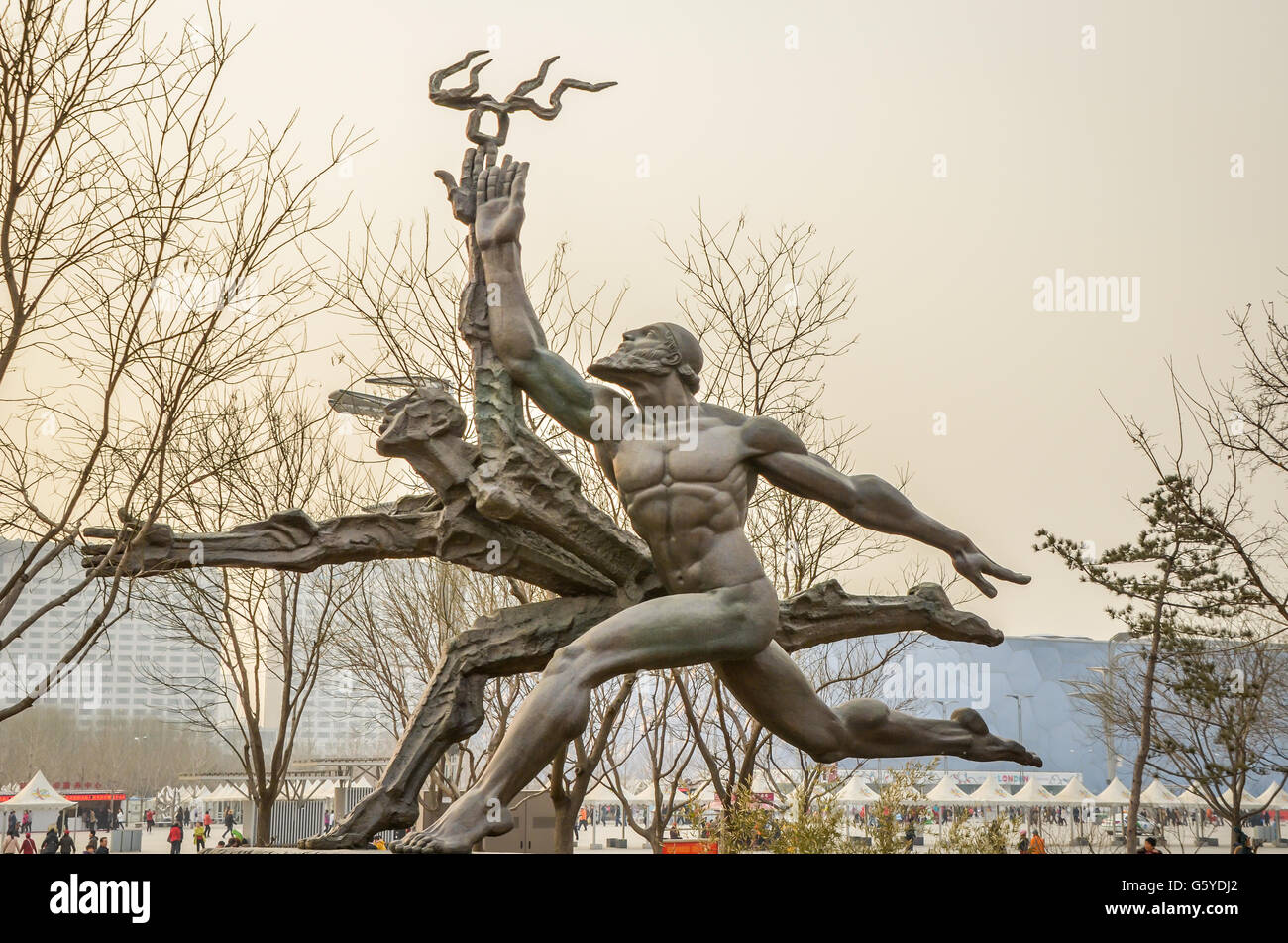 Statue of athlets outside Beijing Olympic Stadium Stock Photo - Alamy