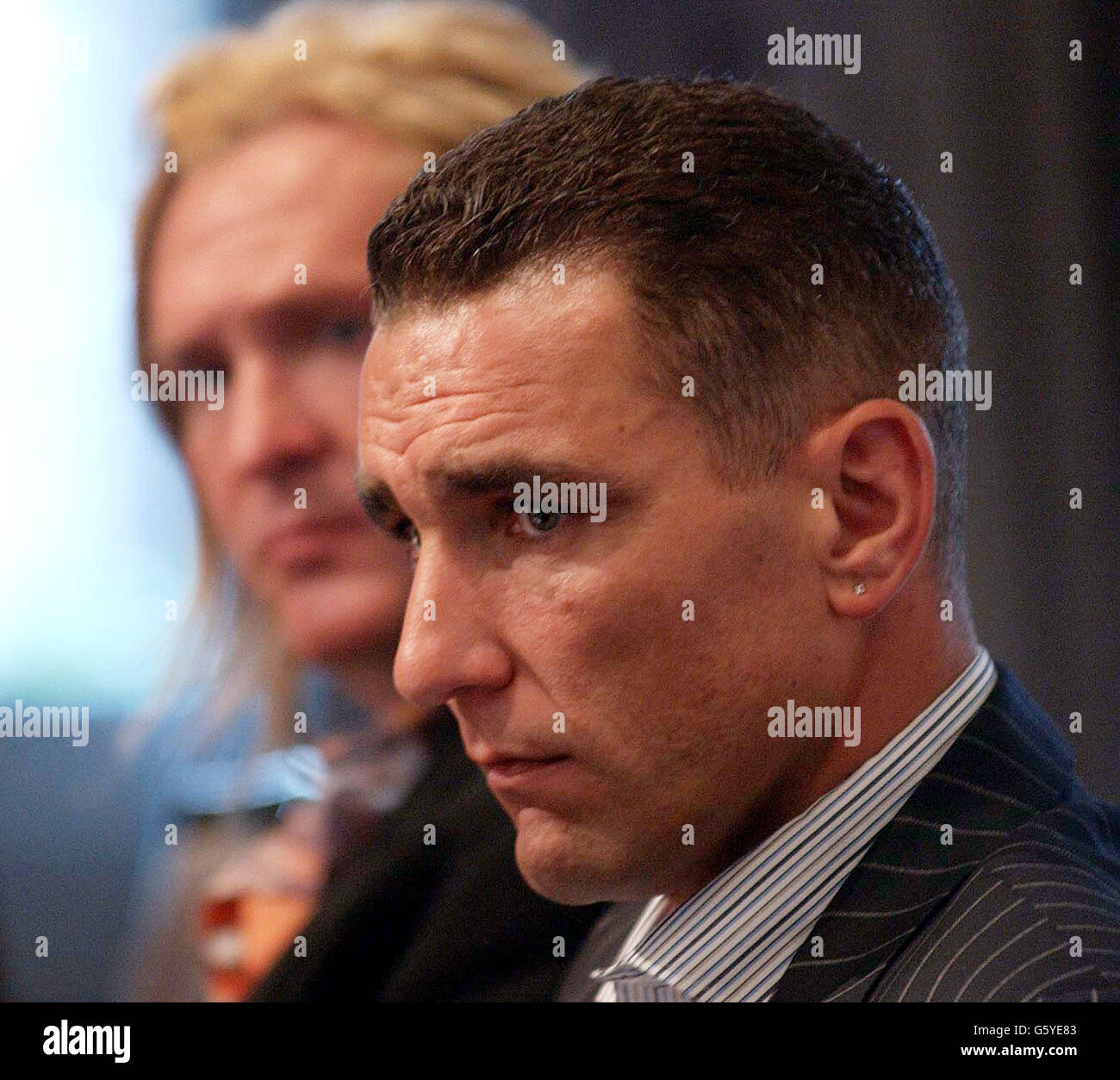 Celebrity former footballer pinstripe suit head head shot vinnie jones ...