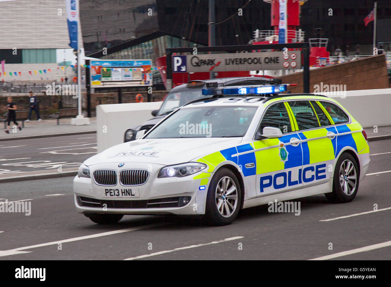 Emergency Police car responding to incident in Liverpool, Merseyside ...