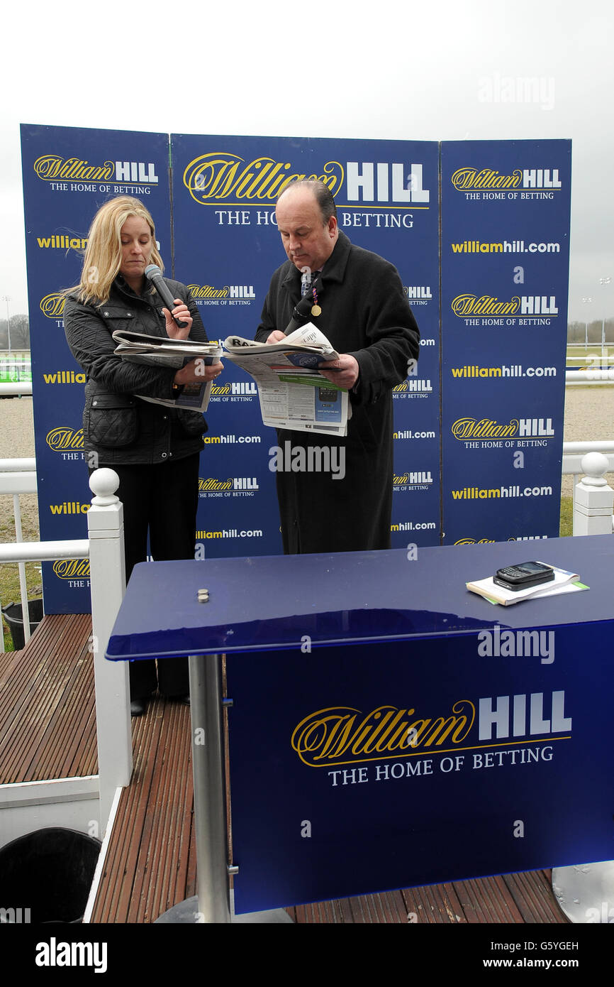 Racecourse presenters look over the newspapers during Lincoln Trial Day ...