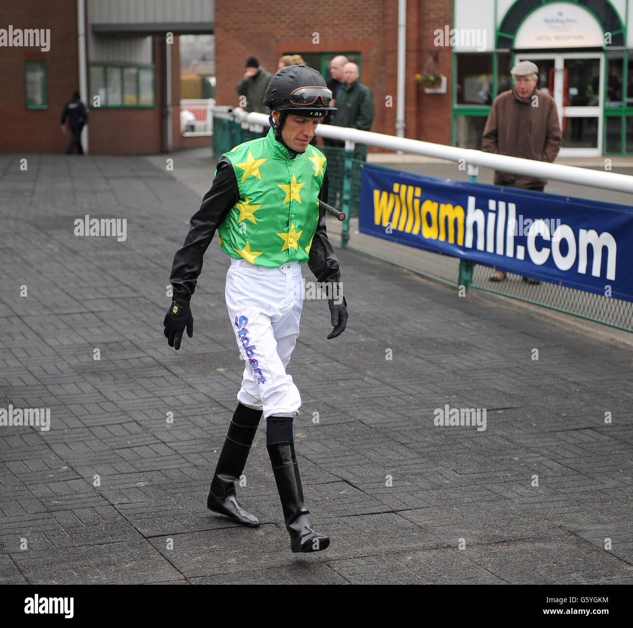 Jockey richard hughes during lincoln trial day at wolverhampton ...