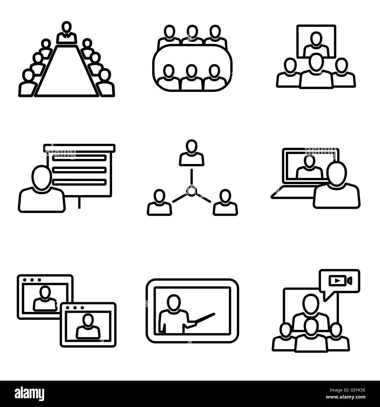 Vector line conference icons set. Business communication Stock Vector ...
