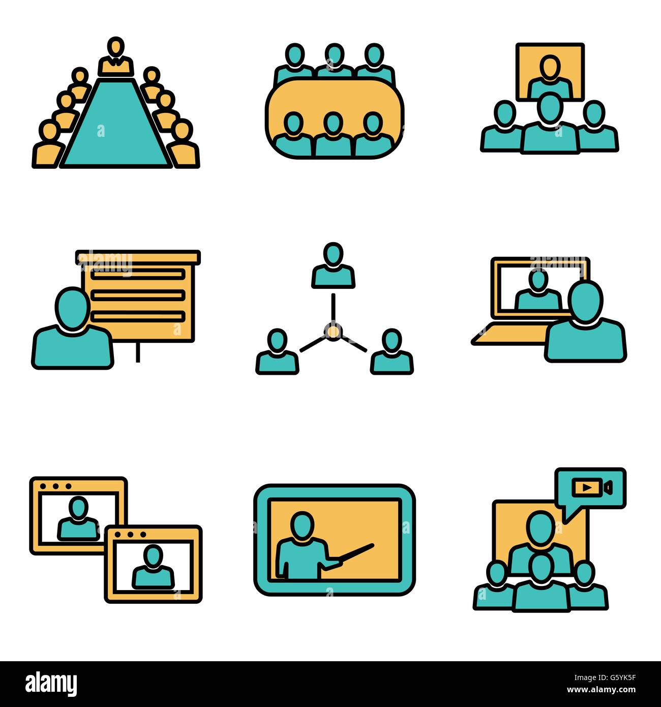 Vector line conference icons set. Business communication Stock Vector ...