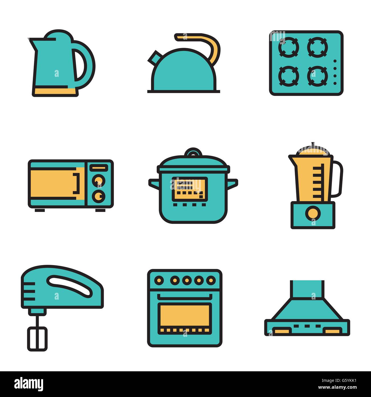 Vector flat line kitchen and cooking icons set Stock Vector Image & Art ...