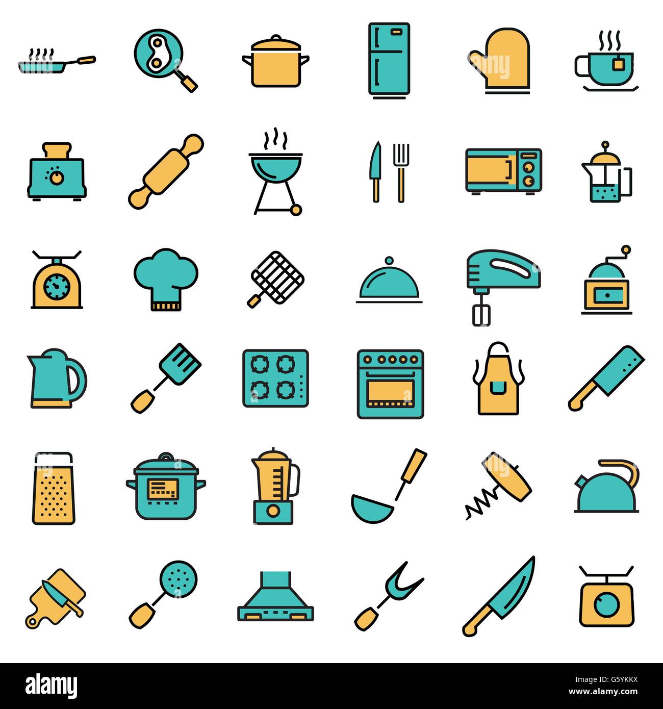 Vector flat line kitchen and cooking icons set Stock Vector Image & Art ...