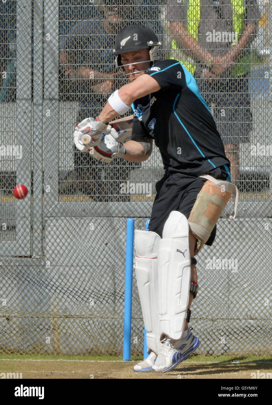 New Zealand's Brendon McCullum bats during the nets session at Eden ...