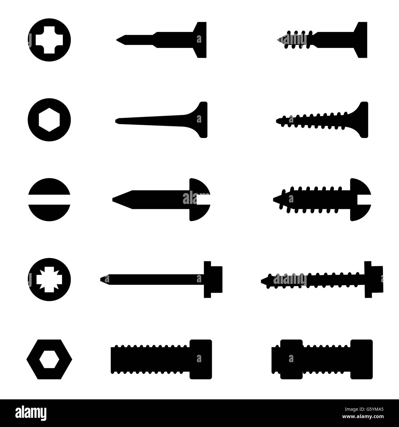 Vector black screws, nuts and nails icons set Stock Vector Image & Art ...