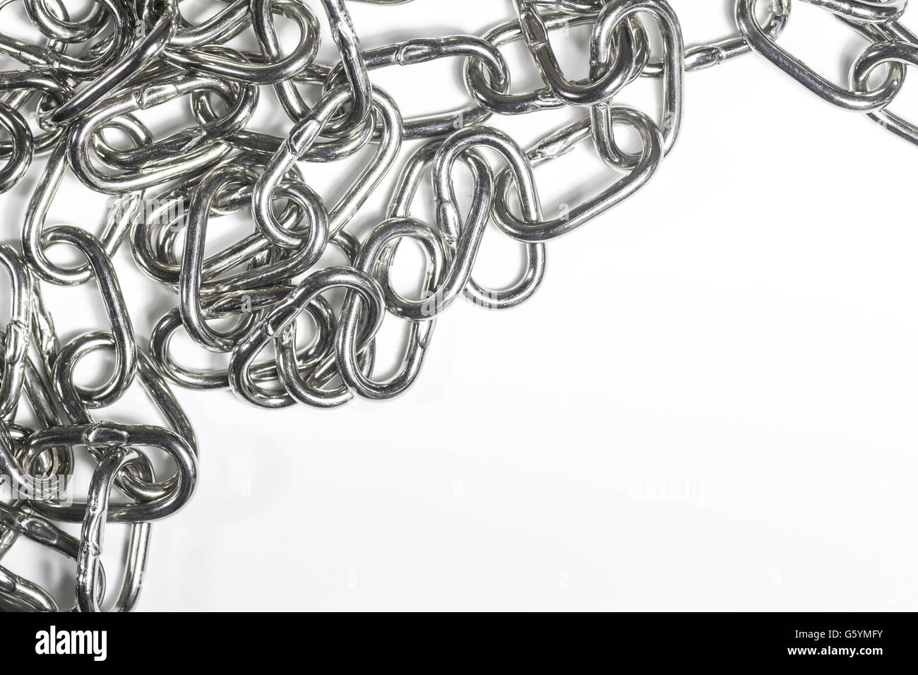 Silver chrome colour chain on white background Stock Photo - Alamy