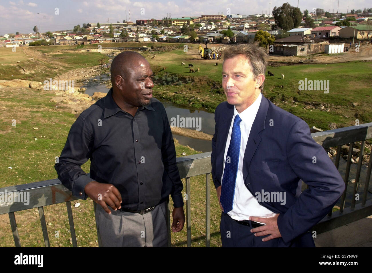 British Prime Minister Tony Blair (right) with Mbazima Shilowa ...