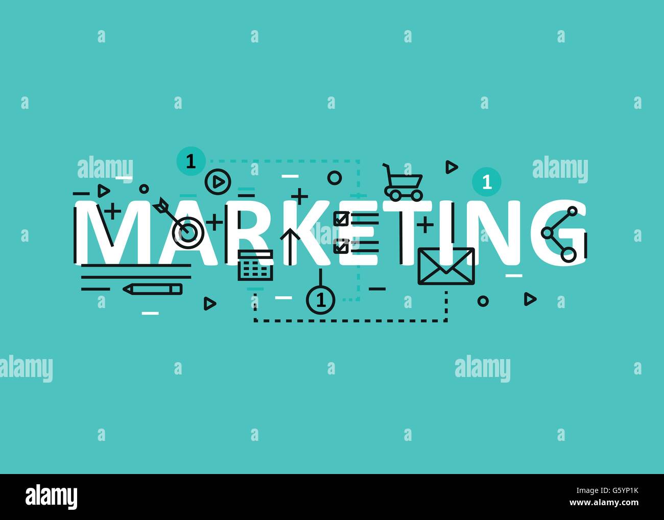 Marketing concept flat line design with icons and elements. Modern ...