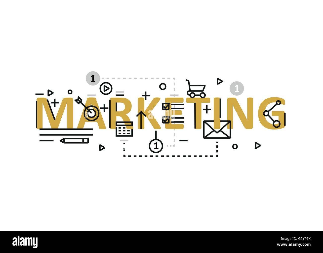 Marketing concept flat line design with icons and elements. Modern ...