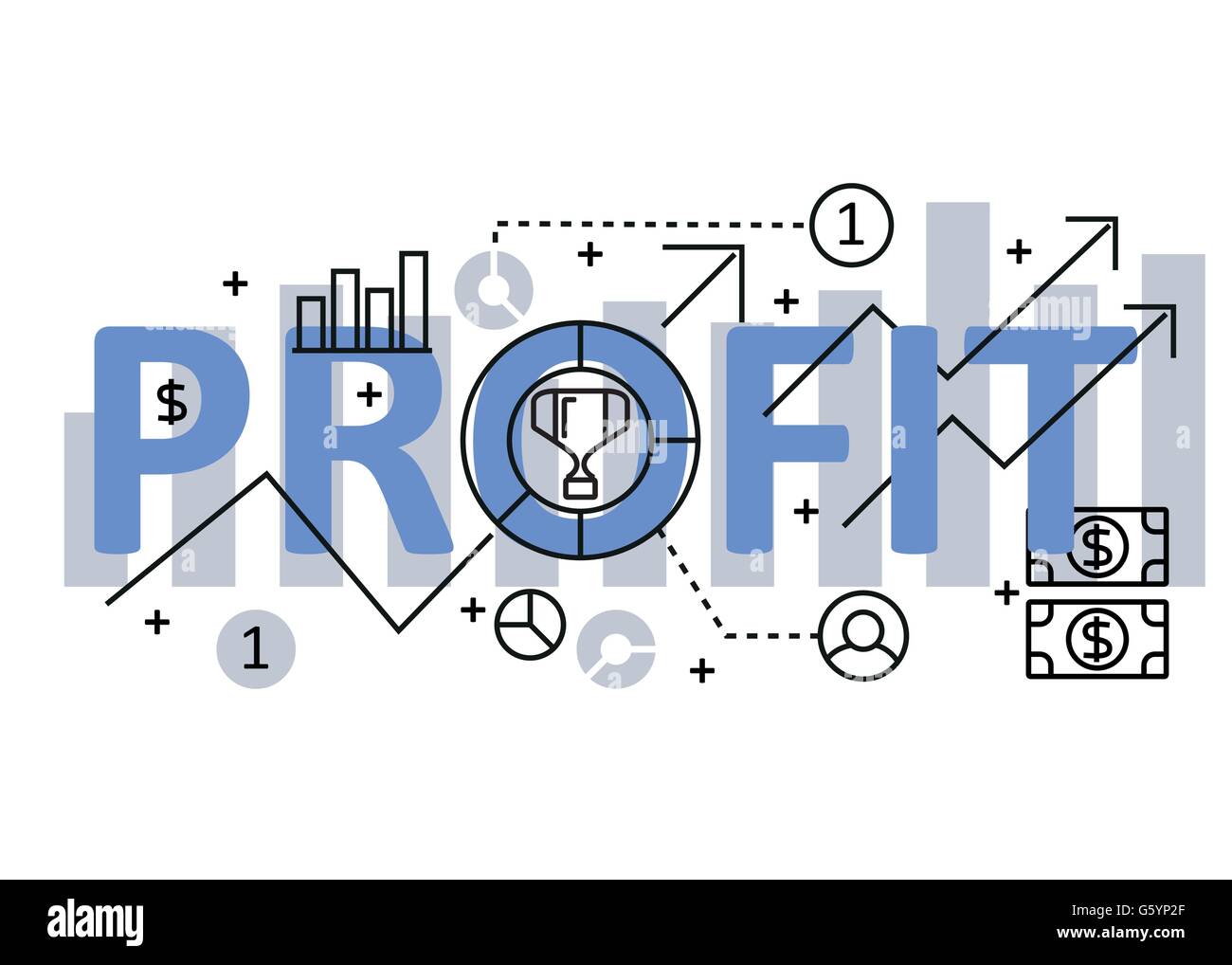 Profit concept flat line design with icons and elements. Modern profit ...