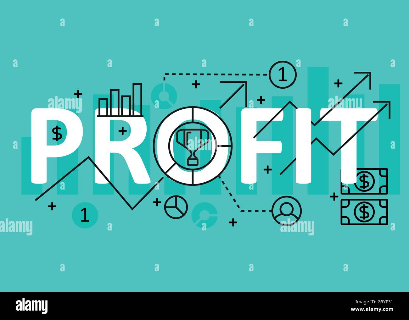 Profit concept flat line design with icons and elements. Modern profit ...