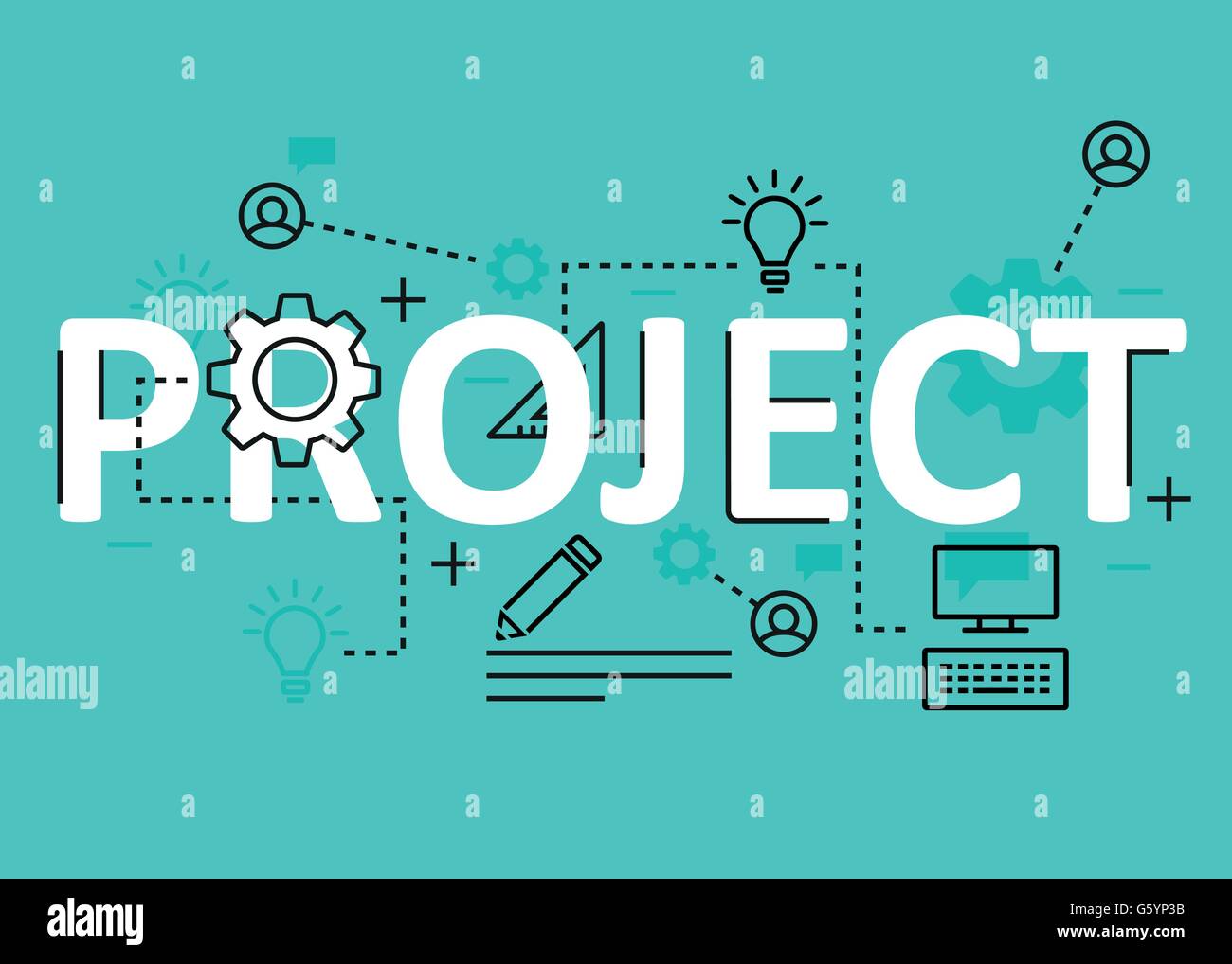Project concept flat line design with icons and elements. Modern ...