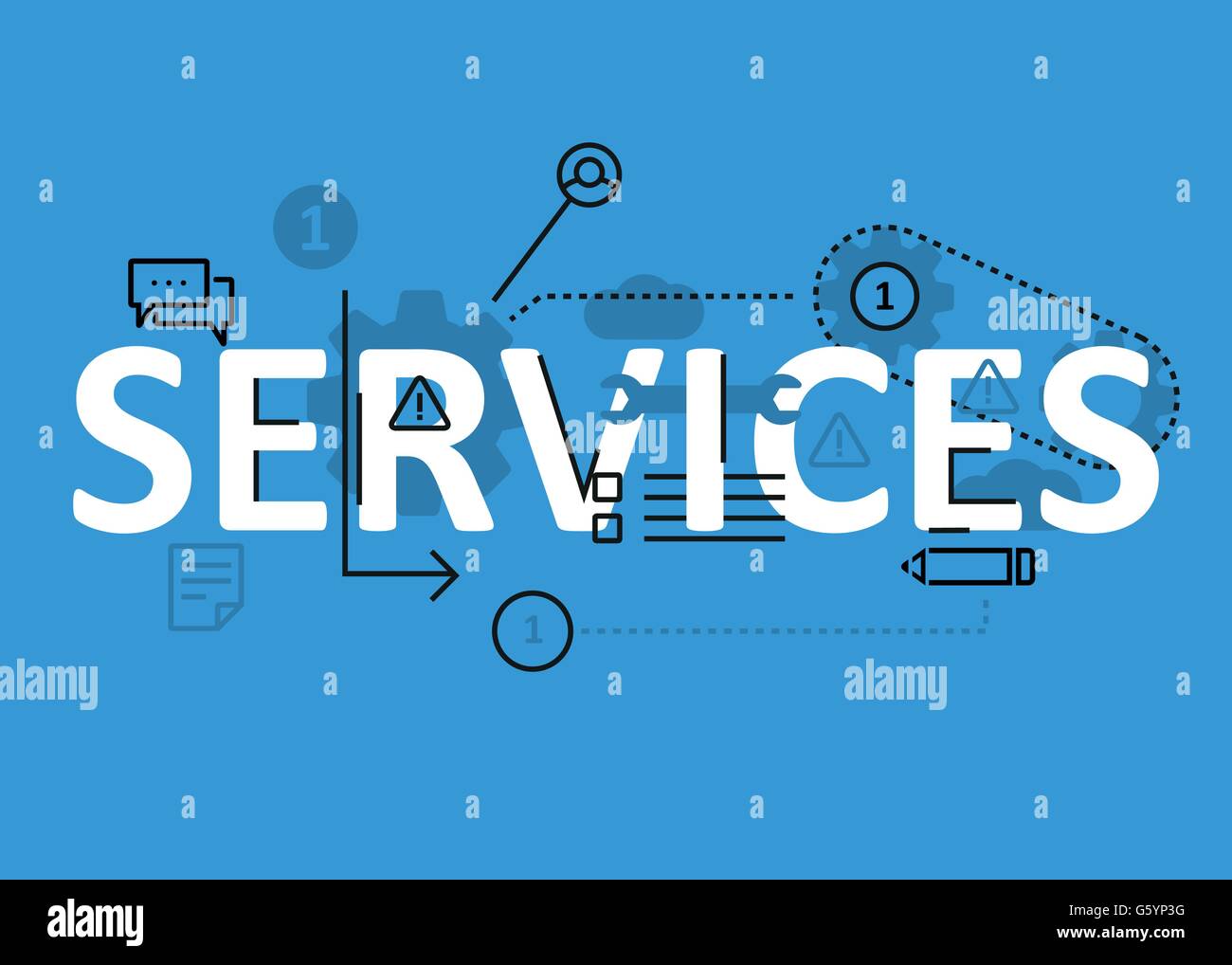 Services concept flat line design with icons and elements. Modern ...