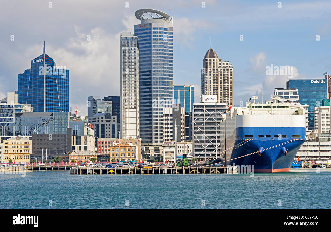 Auckland ferry terminal and Skyline, Auckland, North Island, New ...
