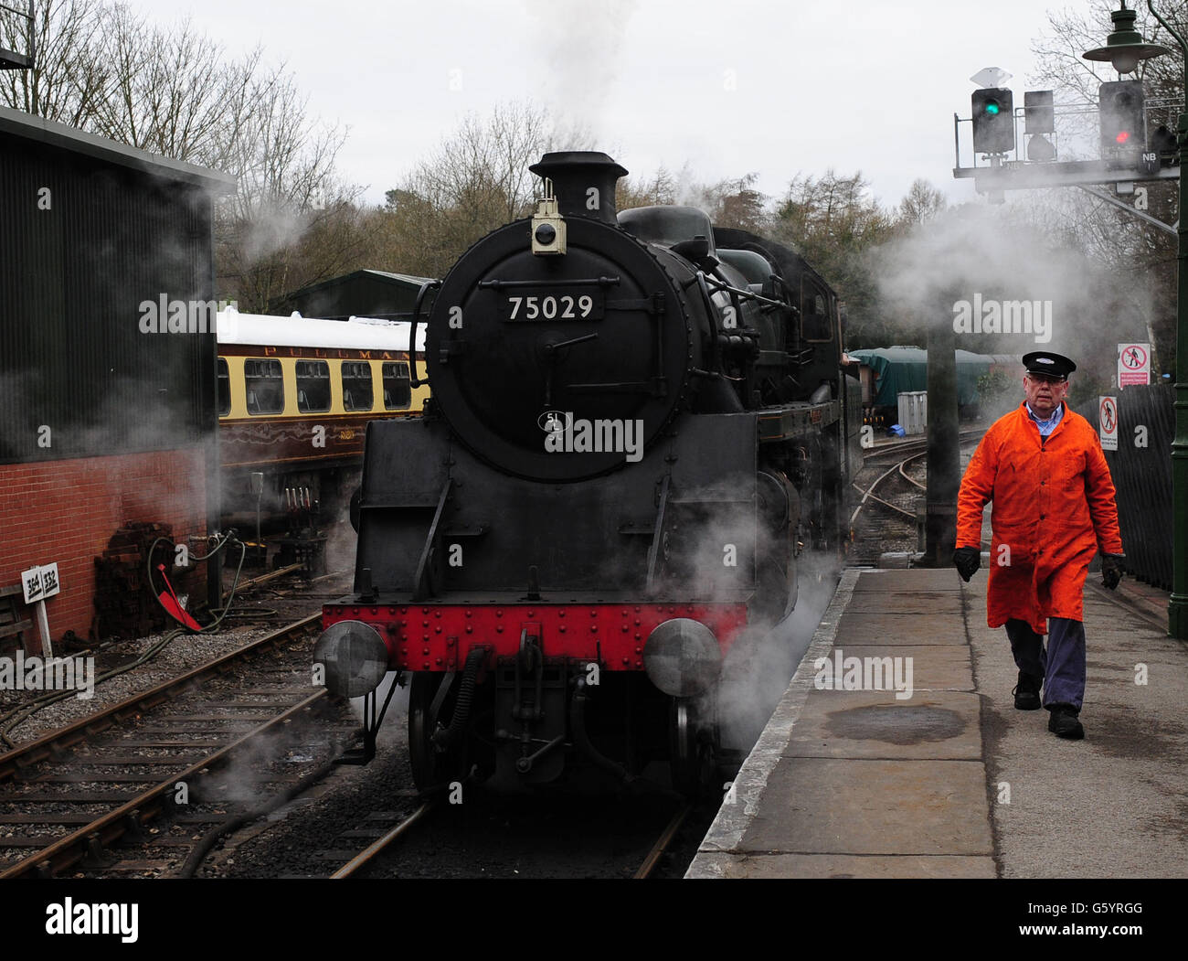 A train arrives at Pickering Station on the North Yorkshire Moors ...