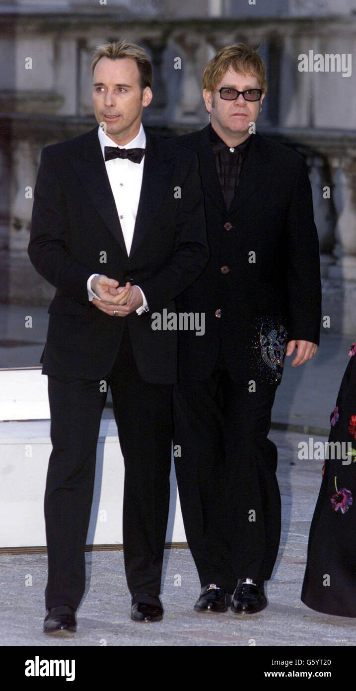 Sir Elton John and his partner David Furnish at Somerset House in ...