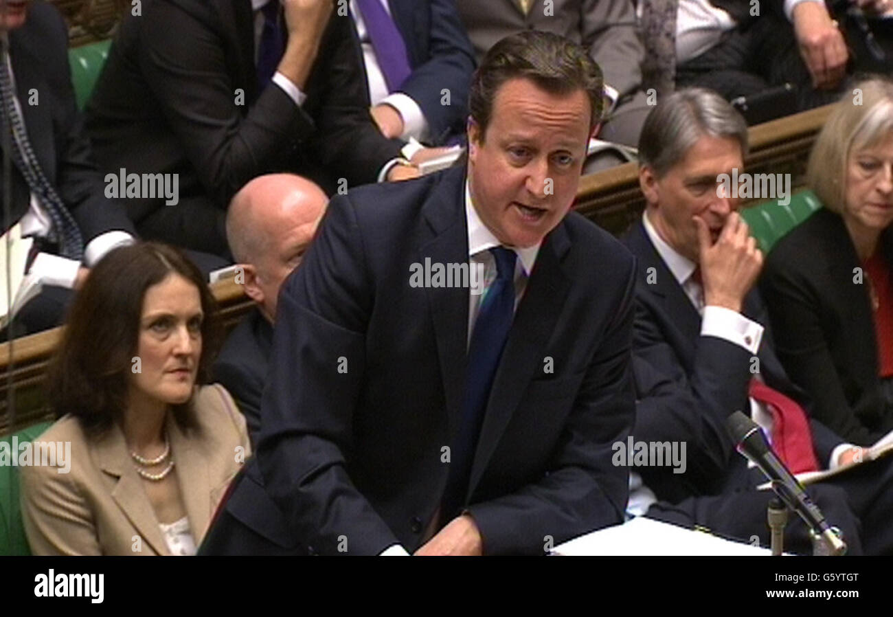 Prime Minister David Cameron speaks during Prime Minister's Questions ...