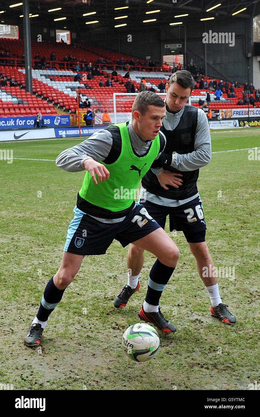 Burnley's Kevin Long (left) and Keith Treacy (right) during the warm-up ...