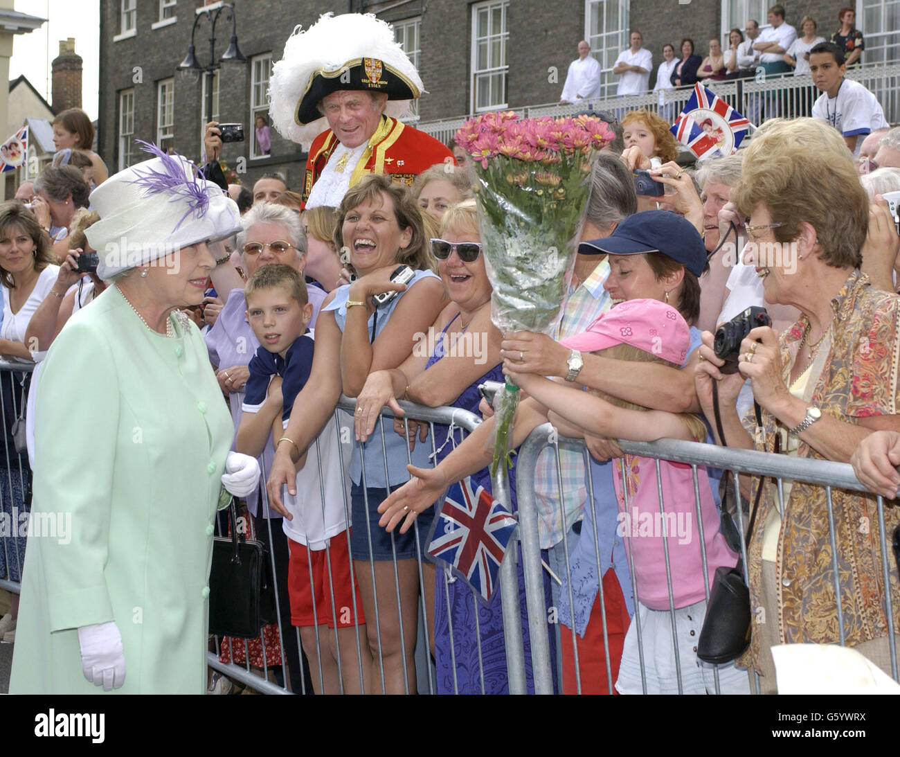 Queen Elizabeth II chats to local well wishers at Angel Hill, Bury St ...