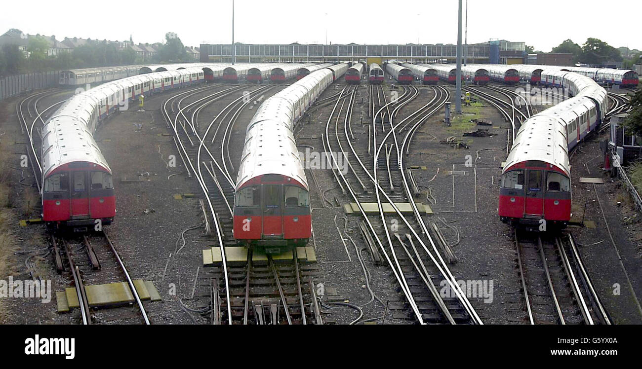 Tube trains stand idle at a depot in west London, as drivers, station ...
