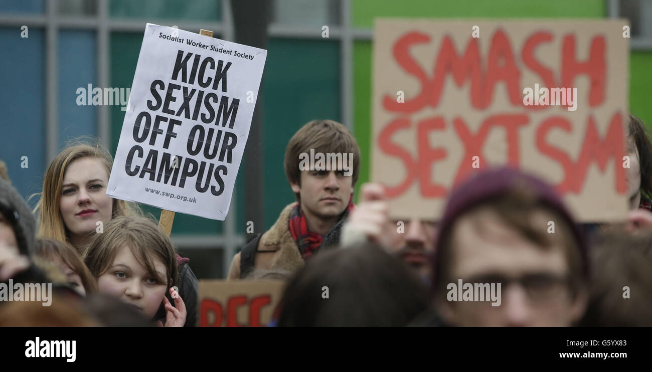 Students rally against sexism on campus, on International Women's Day ...