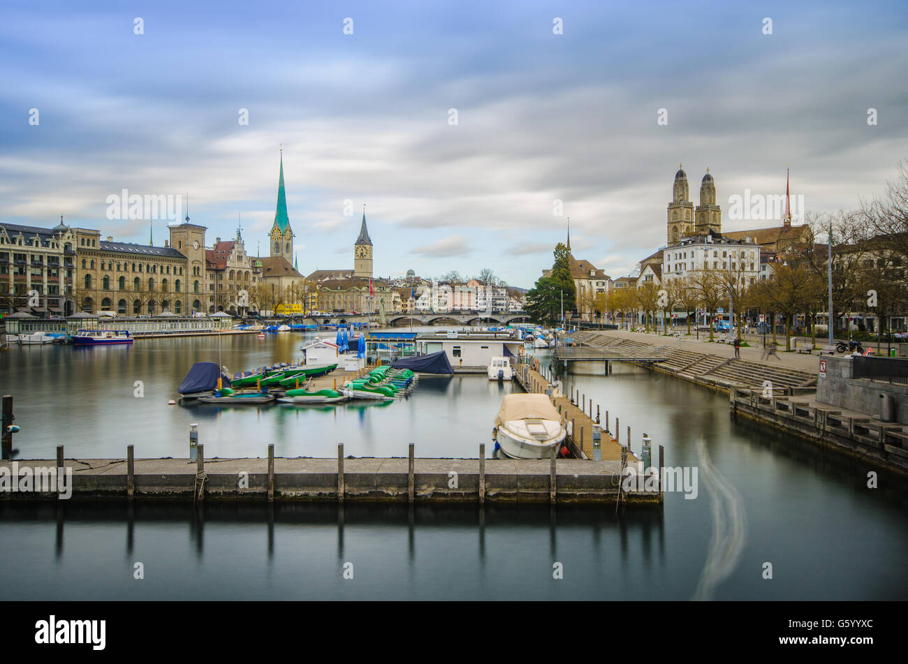 Looking into downtown Zurich along the Limmatquai Stock Photo - Alamy