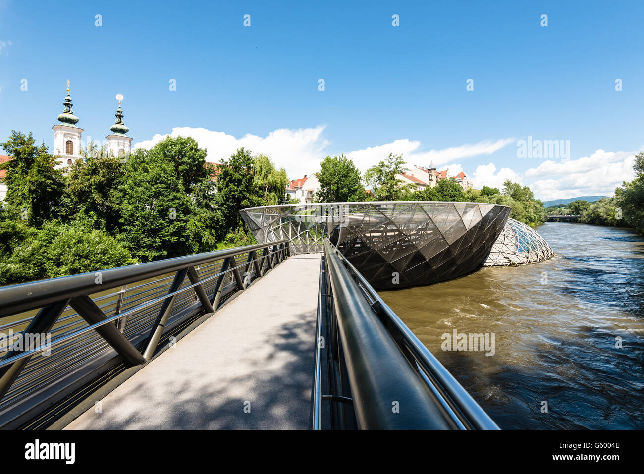 Artificial island in river mur architecture hi-res stock photography ...