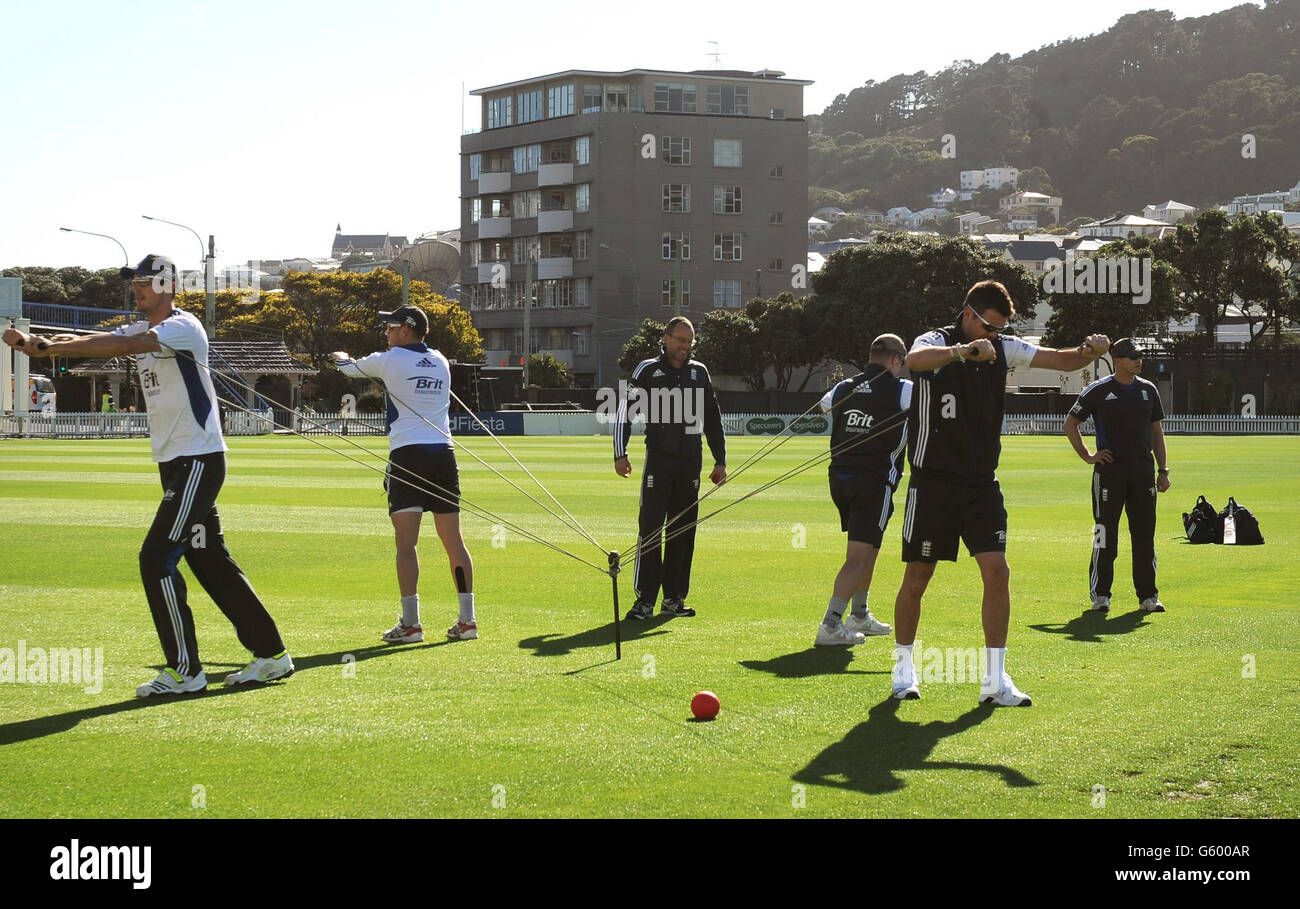 England players (left to right: Steven Finn, Johnny Bairstow, team ...