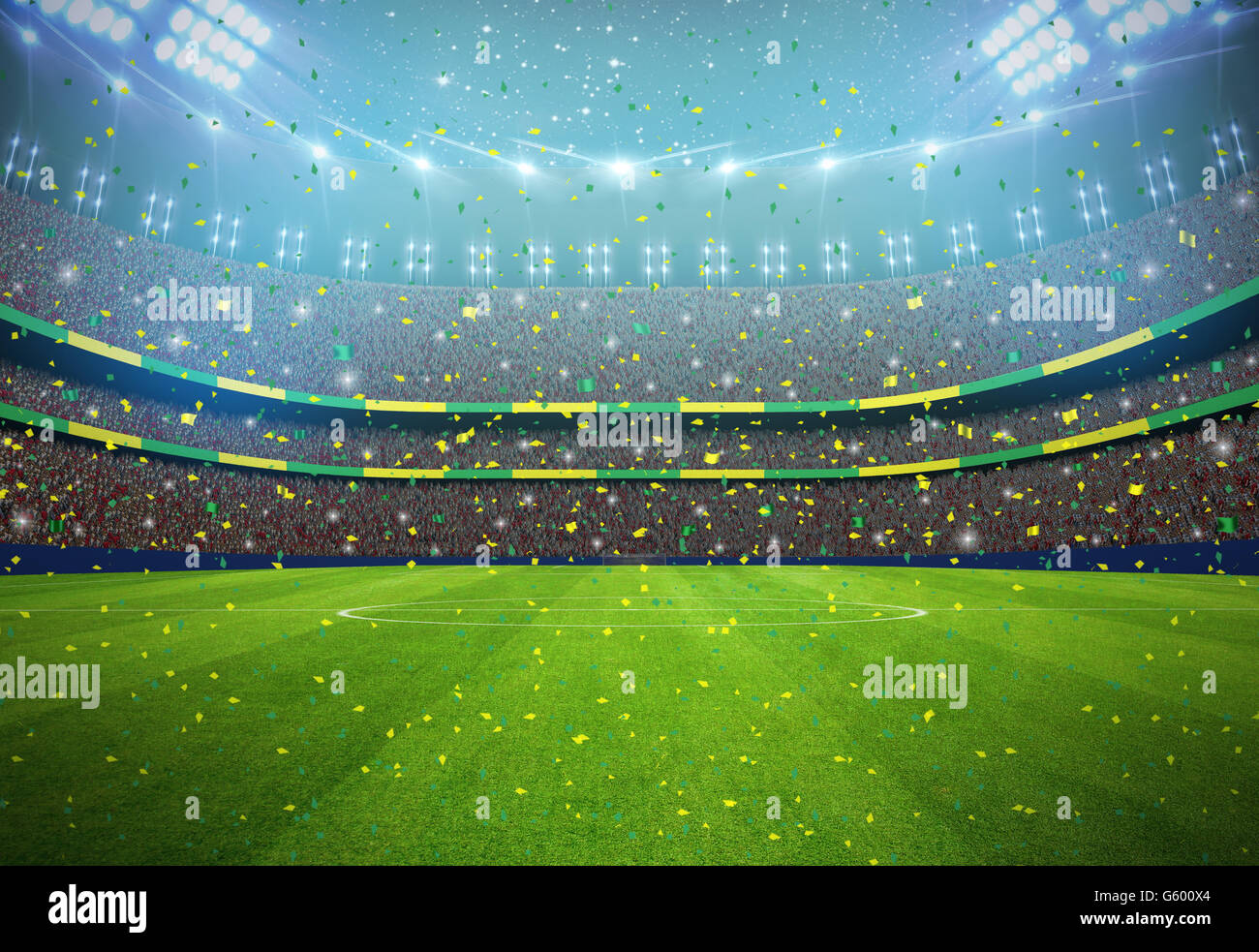 Soccer stadium in the night with yellow and green colours team. All ...