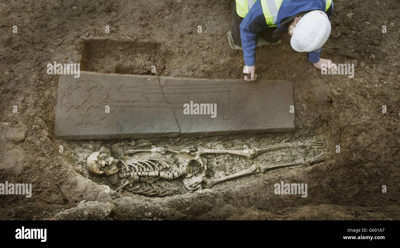 Ross Murray at the grave of a medieval knight that has been discovered ...