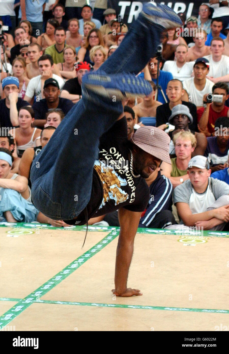 A break dancer performs sprite urban games 2002 hi-res stock ...