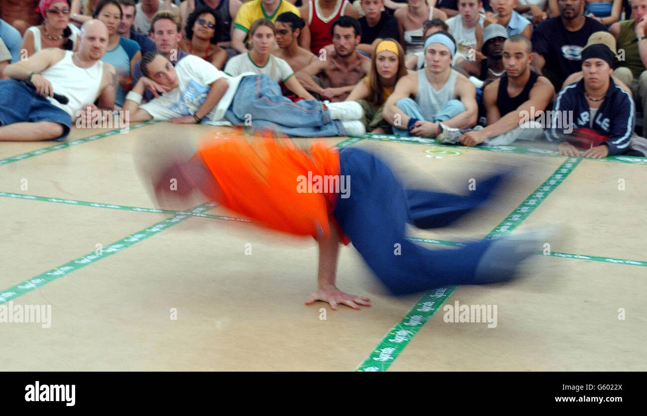 Urban Games breakdancer. A break dancer performs at the Sprite Urban ...
