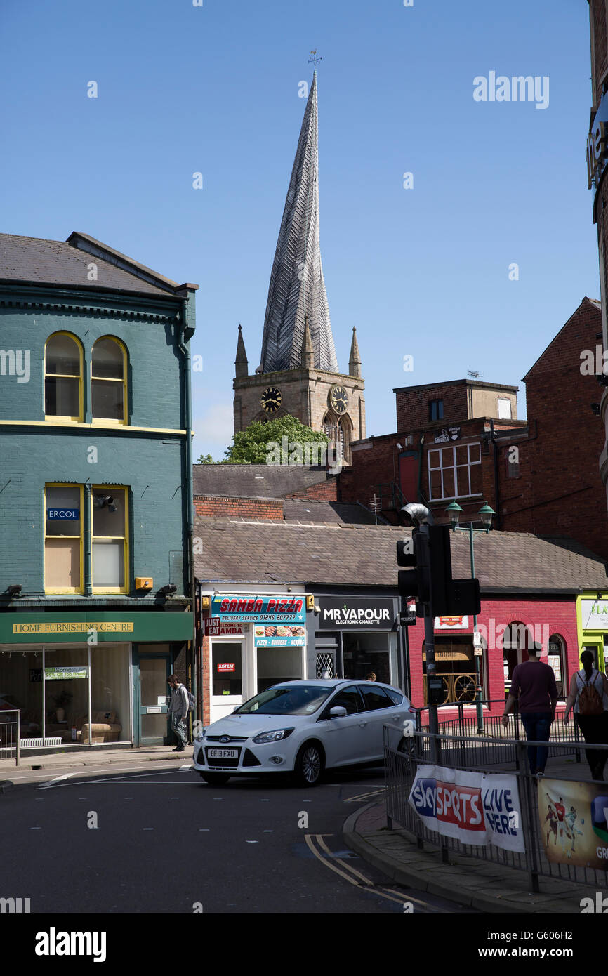 A view of chesterfield with the Crooked spire church in the background ...