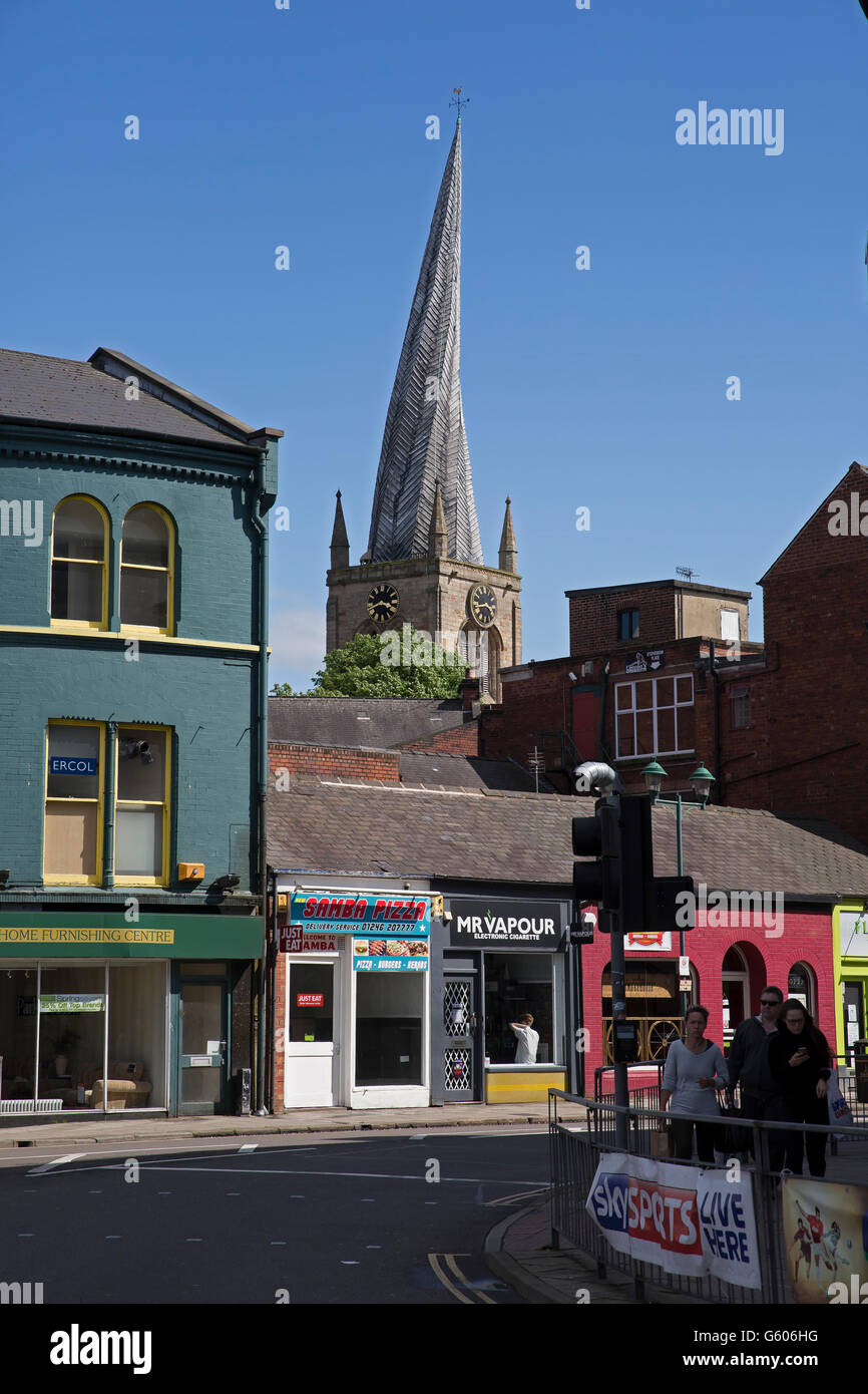 A view of chesterfield with the Crooked spire church in the background ...