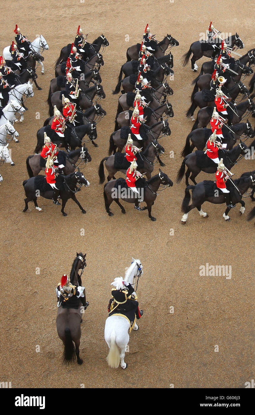 Household Cavalry during their annual inspection on Horse Guards Parade ...