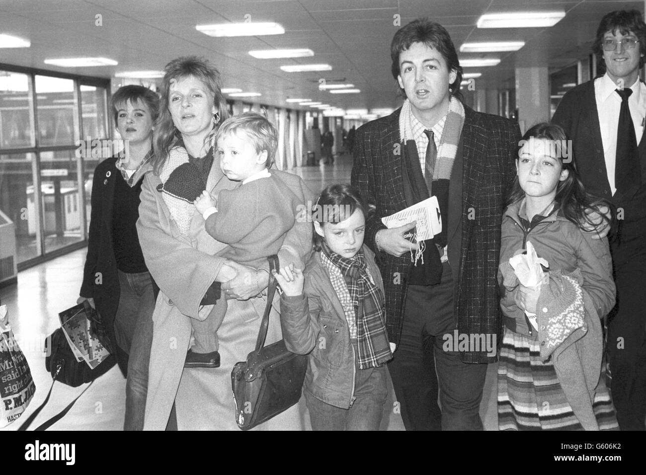 Former Beatles star Paul McCartney with his wife Linda and members of ...