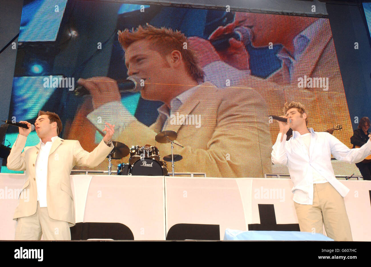 Westlife performing on stage 95 8 capital radio party in park hi-res ...
